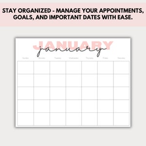 Minimalist Undated Monthly Calendar, 12 Month Printable (digital ...