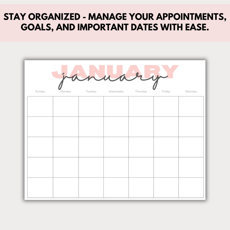 12 Month Printable Calendars, Undated Planner, Printable Monthly ...