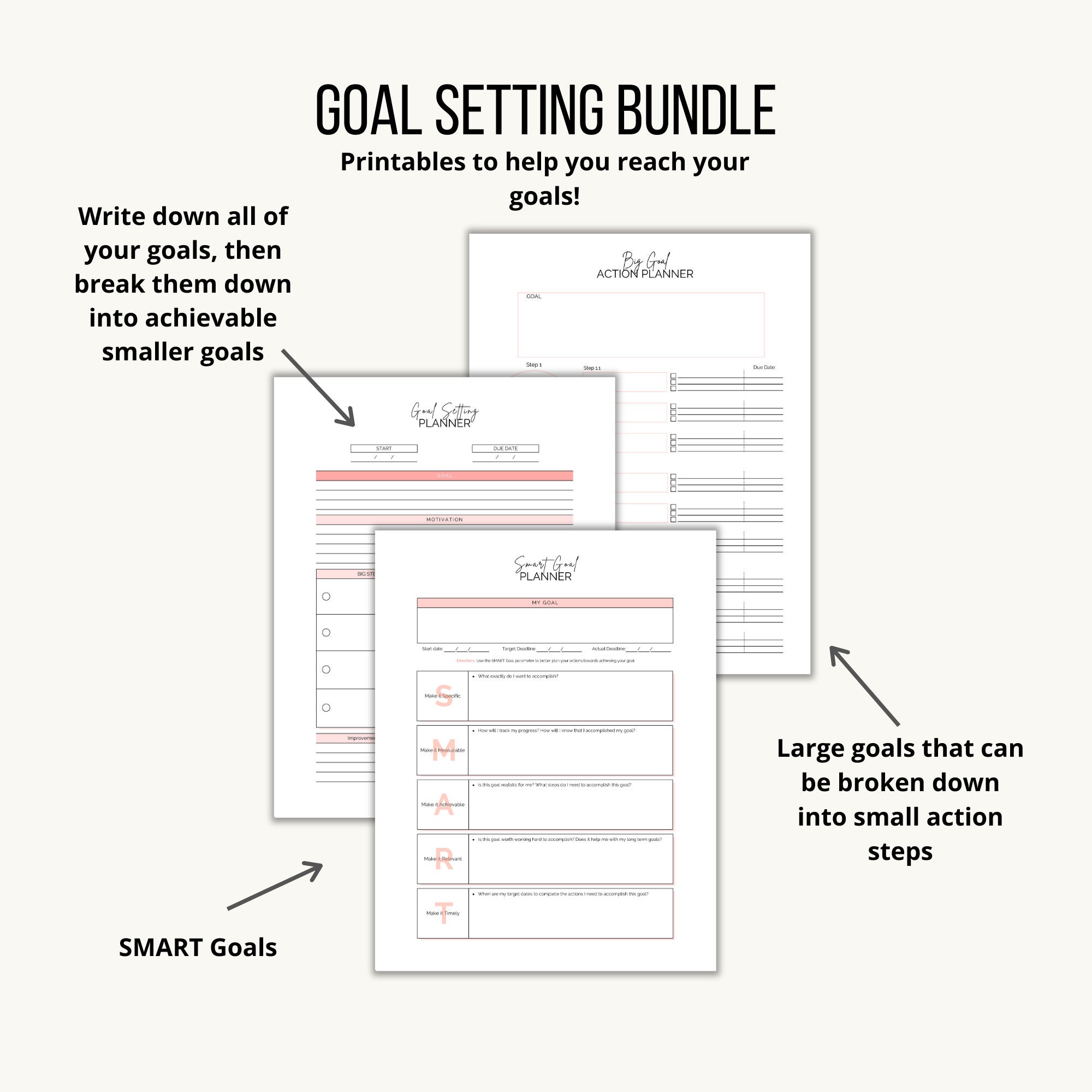 SMART Goal Planner Printable, Monthly & Quarterly (PDF) - Etsy
