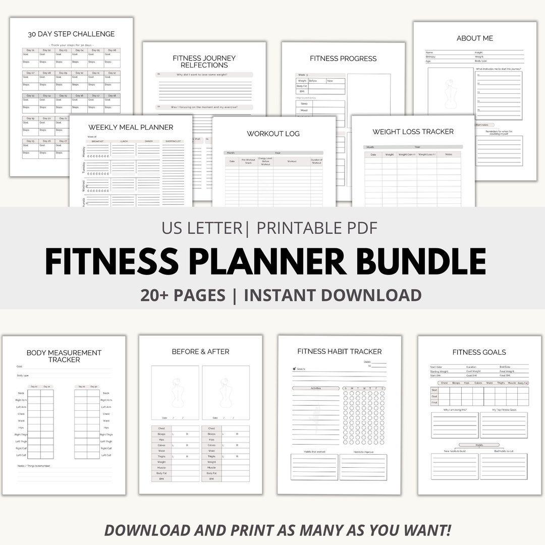 Fitness Planner Bundle, Weight Loss Tracker, Workout & Meal Planning ...