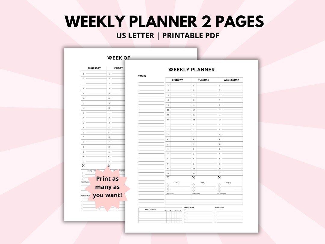 Weekly Hourly Planner Printable, Weekly Schedule, Daily Planner ...