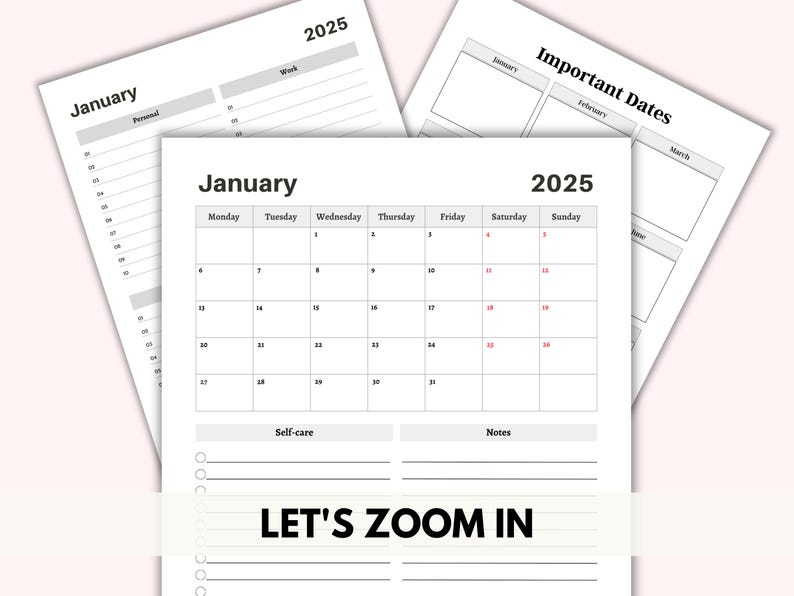 2025 Monthly Calendar With Notes, Printable Calendar Template PDF, Year ...
