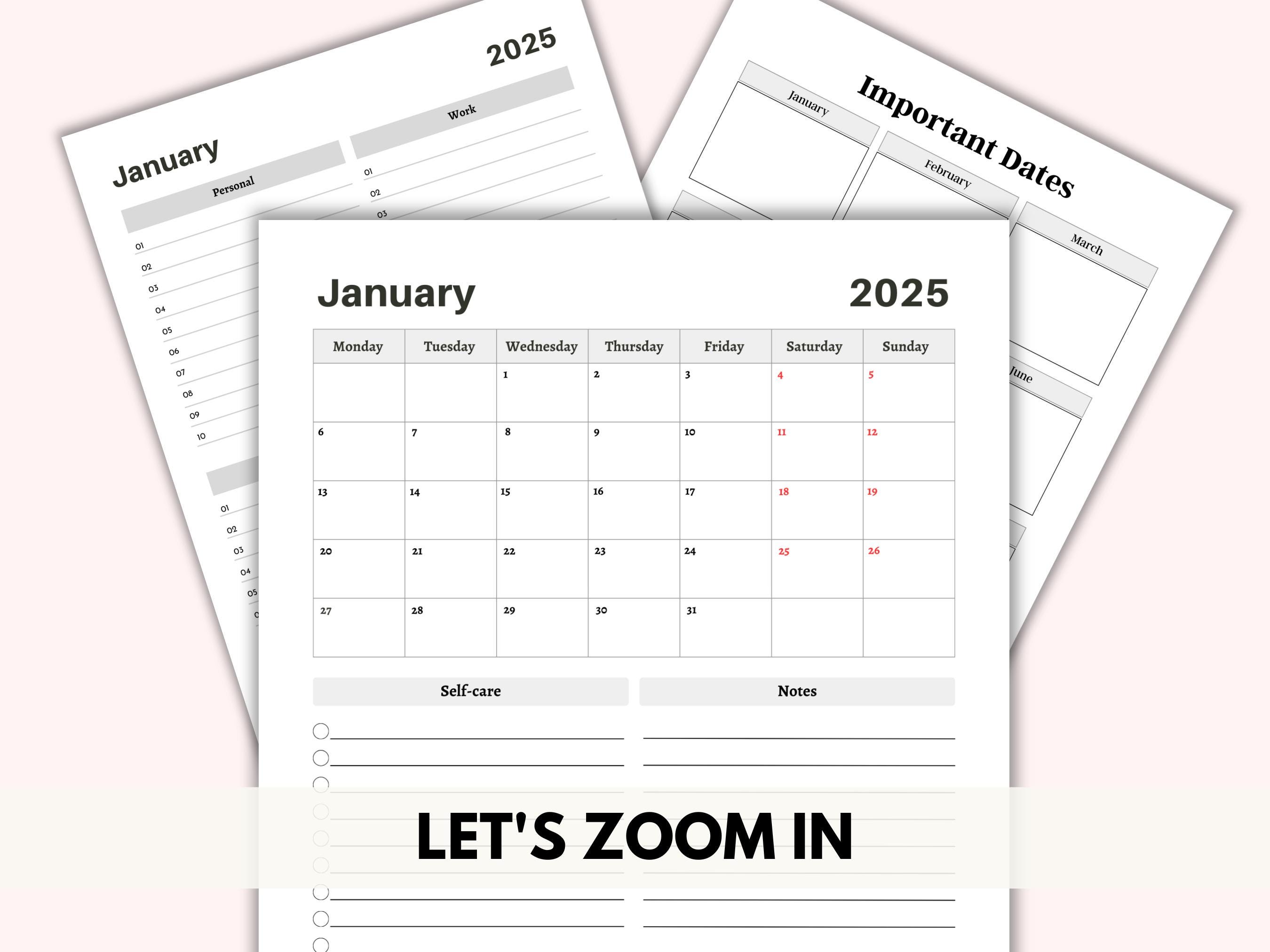 2025 Monthly Calendar With Notes, Printable Calendar Template PDF, Year ...