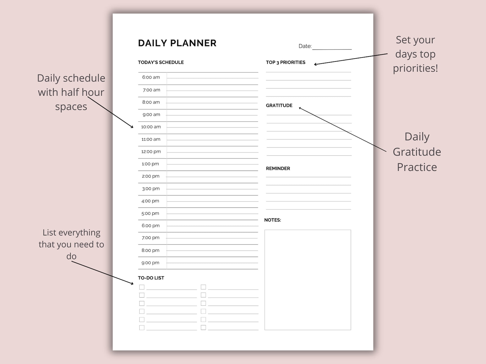 Daily Planner Printable, Hourly Planner, Time Blocking PDF, Day ...