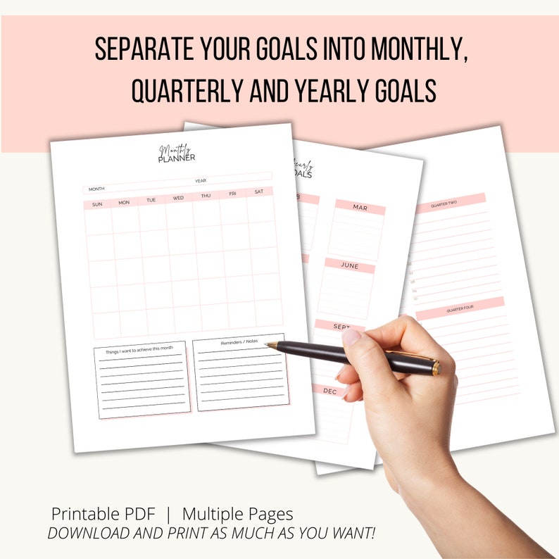 SMART Goal Planner Printable, Monthly & Quarterly (PDF) - Etsy
