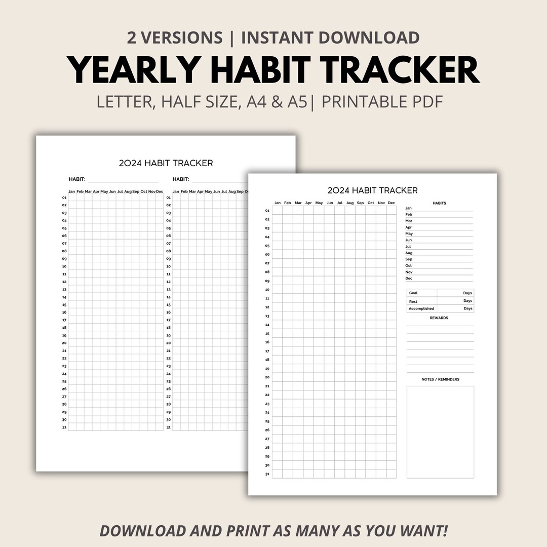 Yearly Habit Tracker, Habit Tracker Template, Habit Challenge, A4/a5 ...