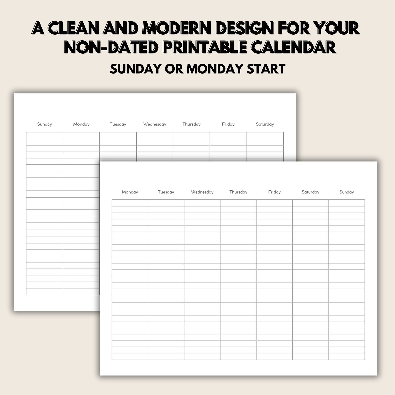 Blank Monthly Calendar Printable, Undated Planner (PDF Download) - Etsy