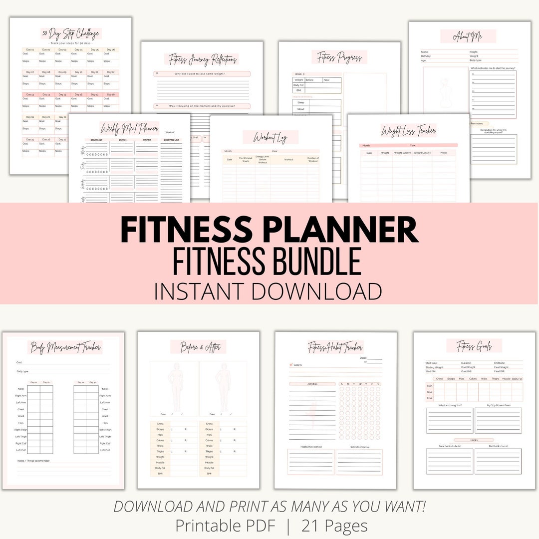 Fitness Planner Printable, Workout Goal Calendar, Meal Planner, Weight ...