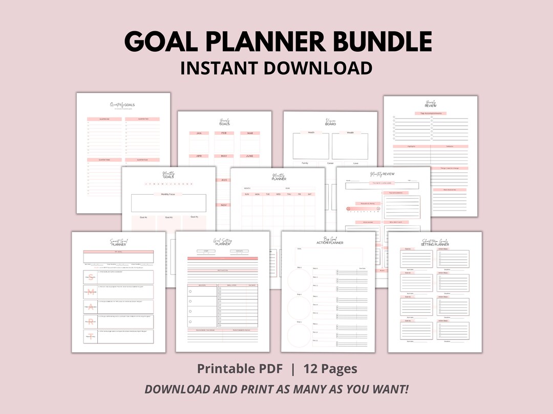 Goal Planner BUNDLE, Goals Tracker, SMART Goal Setting Kit, New Year ...