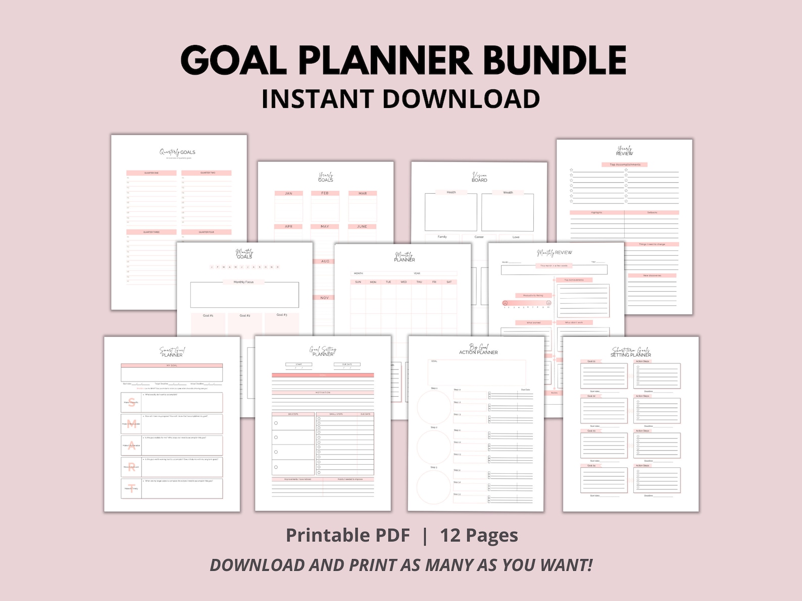 Goal Planner BUNDLE, Goals Tracker, SMART Goal Setting Kit, New Year ...