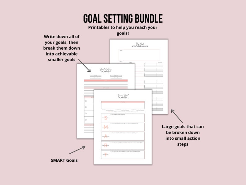 Goal Planner BUNDLE, Goals Tracker, SMART Goal Setting Kit, New Year ...