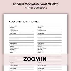 Subscription Tracker Printable, Expense Tracker, Subscription Checklist ...