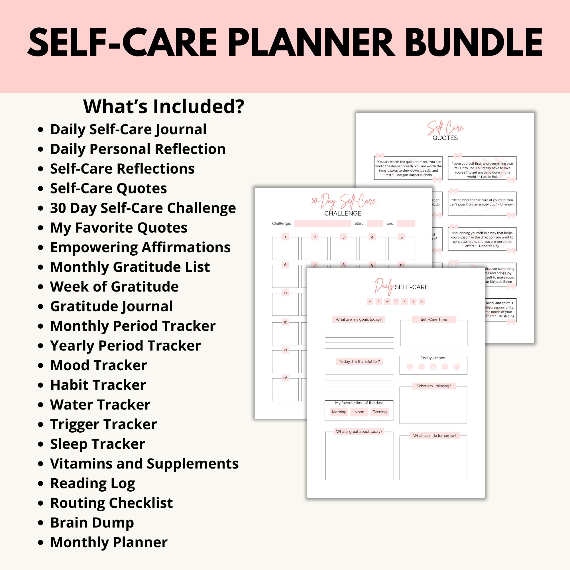 Self-care Planner, Wellness Printable, Mindfulness Journal, Daily Self ...