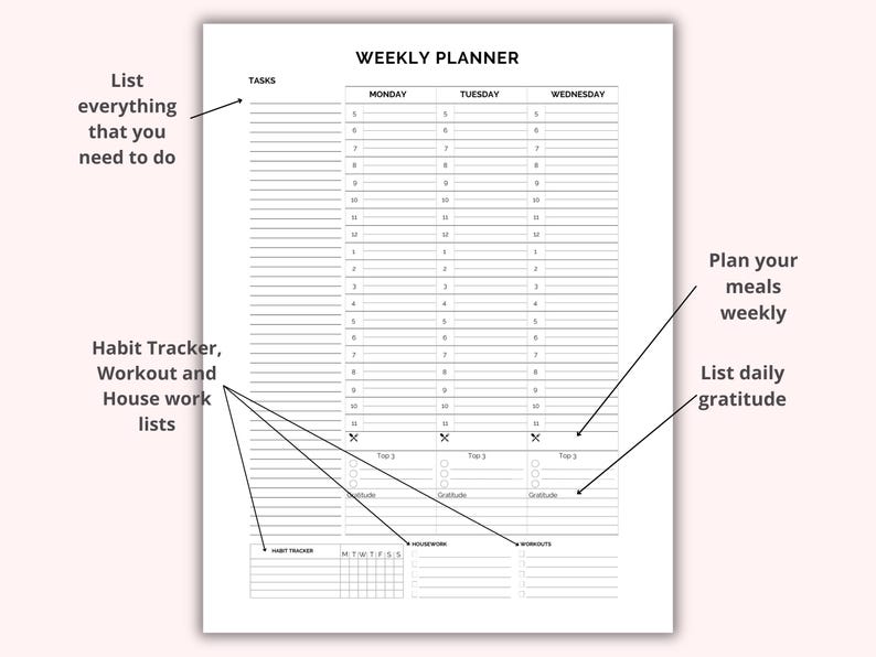 Weekly Hourly Planner Printable, Weekly Schedule, Daily Planner ...
