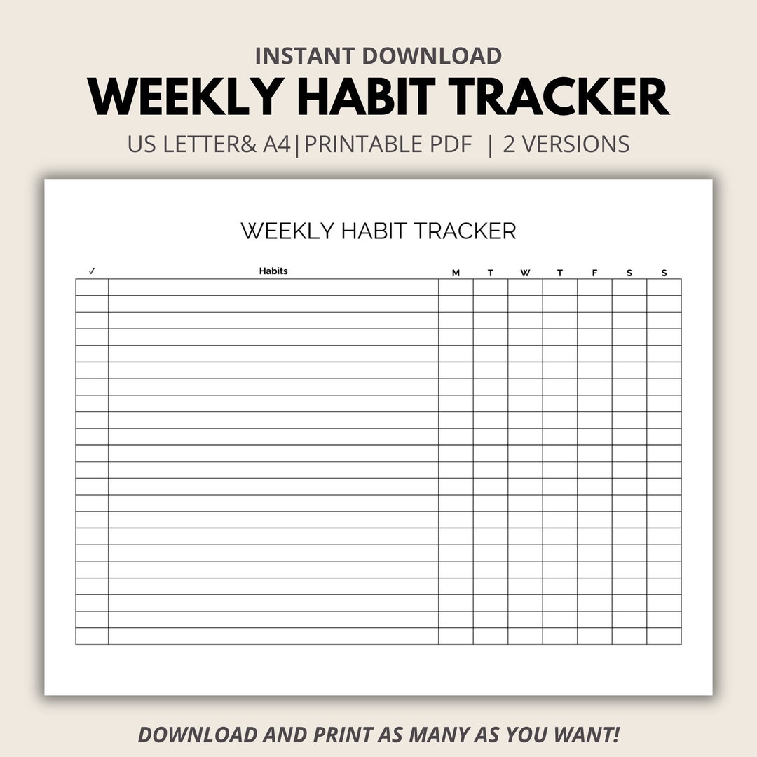 Weekly Habit Tracker, Printable Habit Planner, Weekly Routine Tracker ...