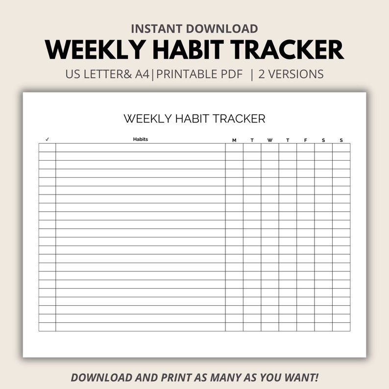 Weekly Habit Tracker, Printable Habit Planner, Weekly Routine Tracker ...