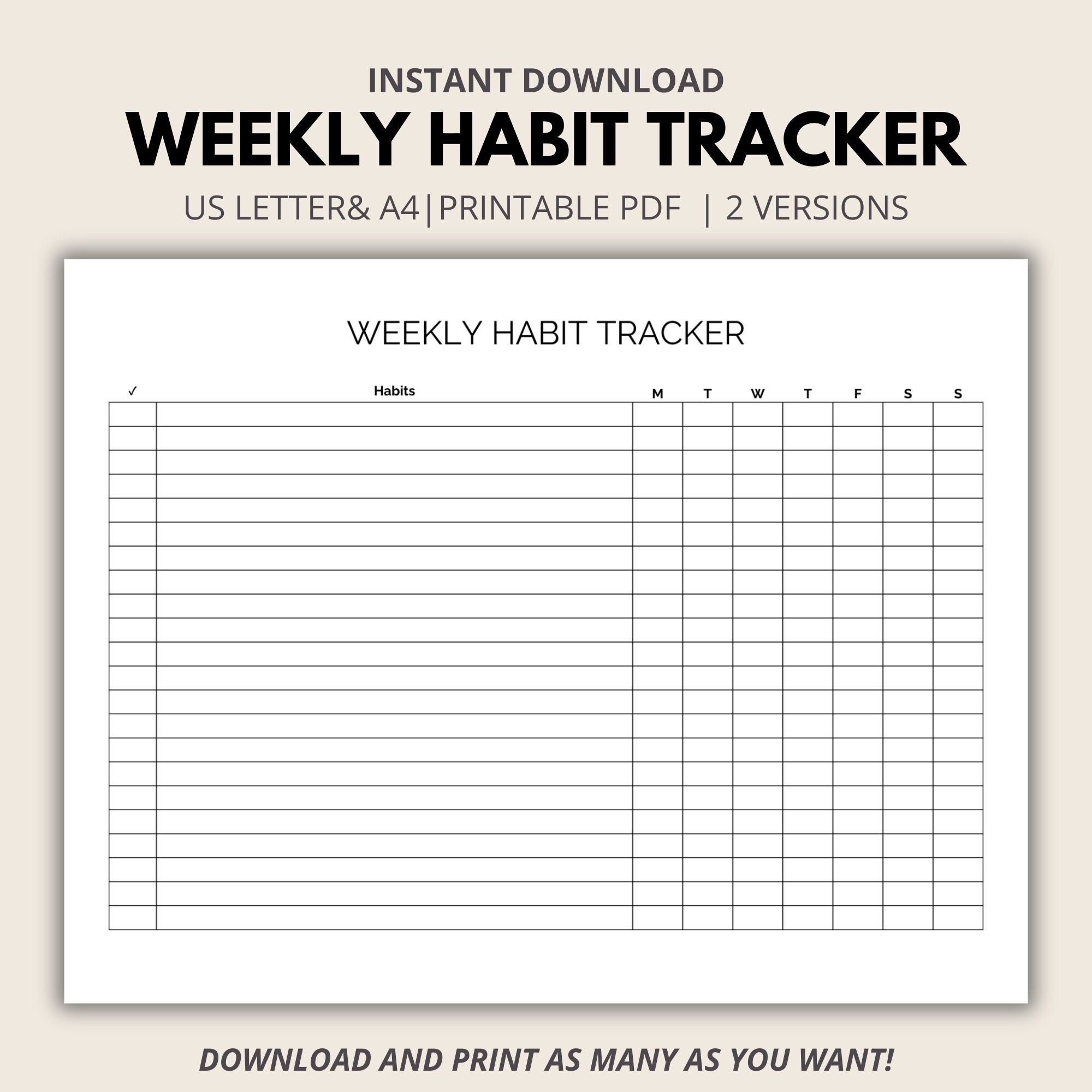 Weekly Habit Tracker, Printable Habit Planner, Weekly Routine Tracker ...