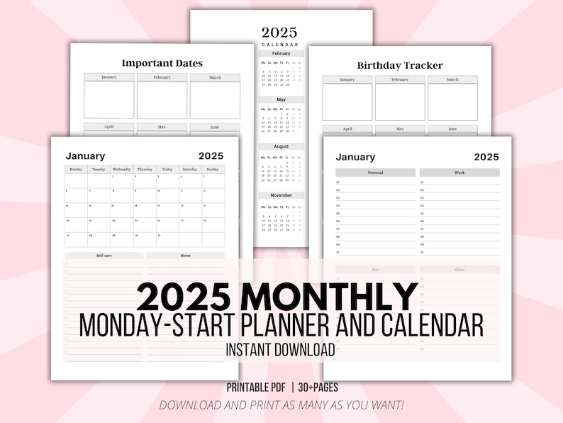 2025 Monthly Calendar With Notes, Printable Calendar Template PDF, Year ...