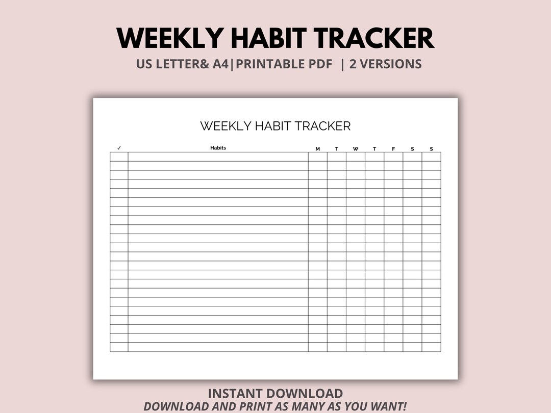 Weekly Habit Tracker Printable, Two Versions (digital Download) - Etsy