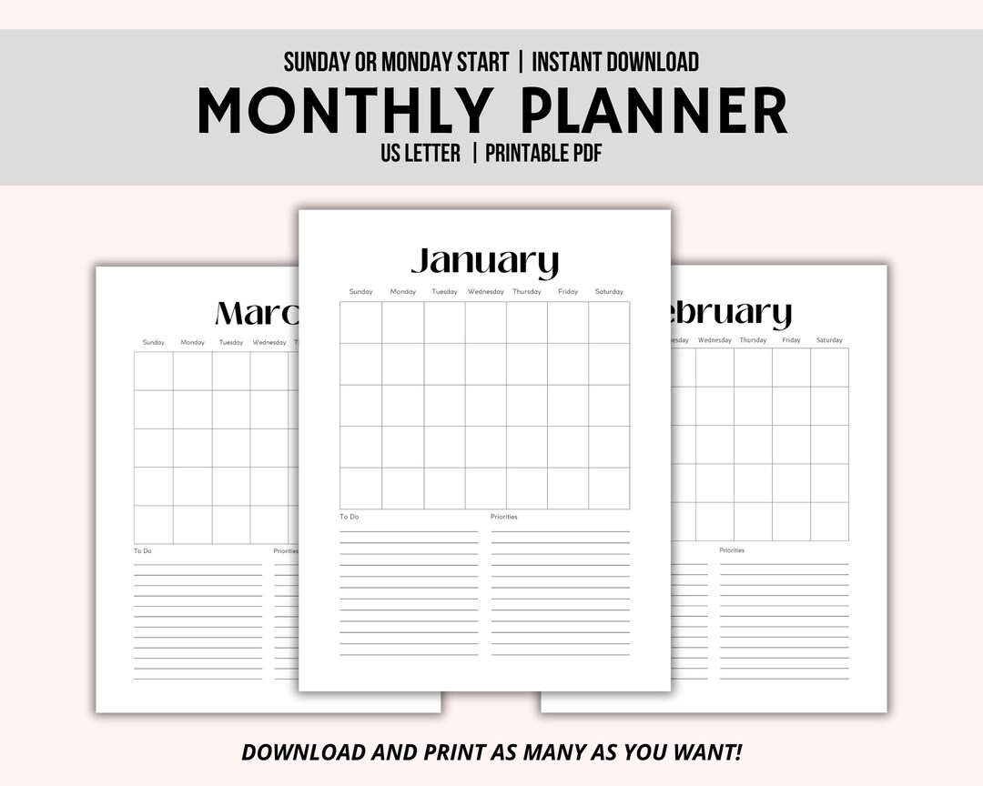 Blank Monthly Calendar With Notes Pdf, Colorful Monthly Planner Digital ...