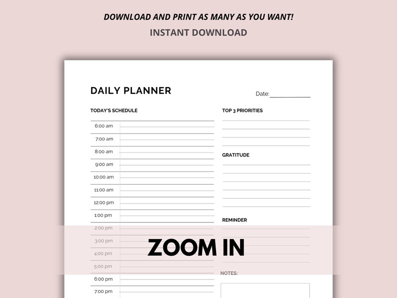 Daily Planner Printable, Hourly Planner, Time Blocking PDF, Day ...