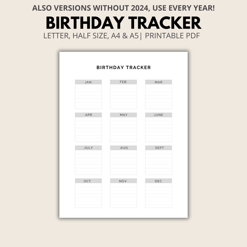 Birthday Calendar Printable, Birthday List, Birthday Organizer ...