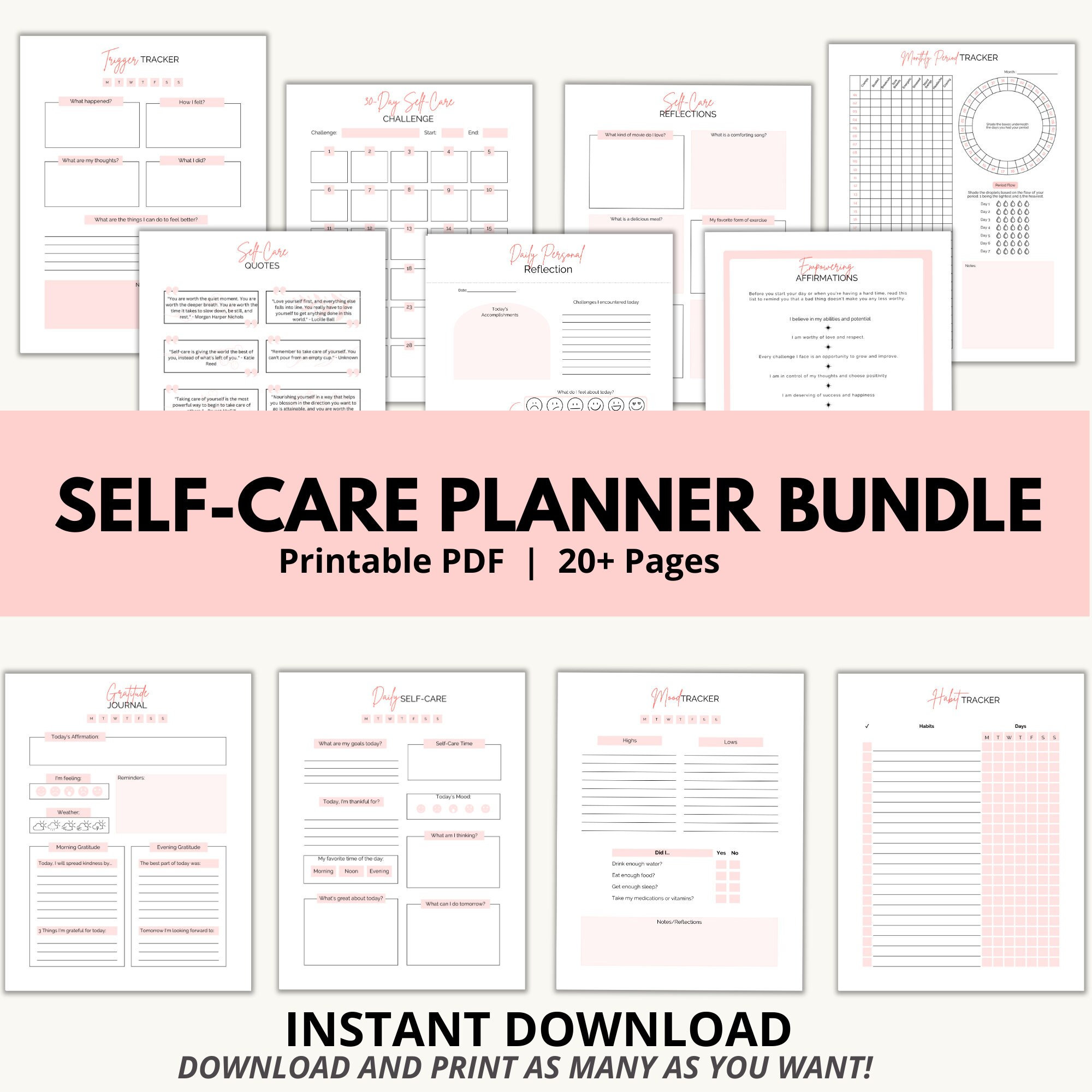 Self-care Planner Bundle, Wellness Journal, Mental Health Tracker ...
