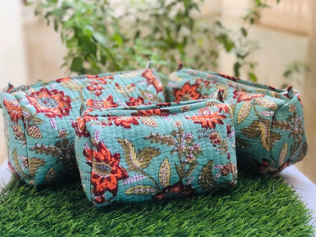 Hand Block Print Quilt Tote Bag Set . Beautiful Hand Clutcher.3 Piece ...