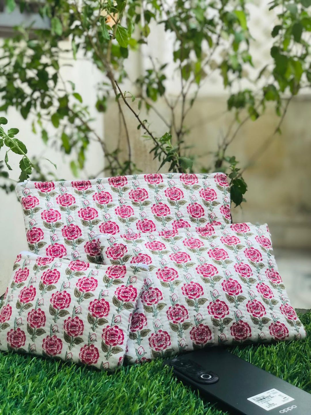 Hand Block Print Quilt Tote Bag Set . Beautiful Hand Clutcher.3 Piece ...