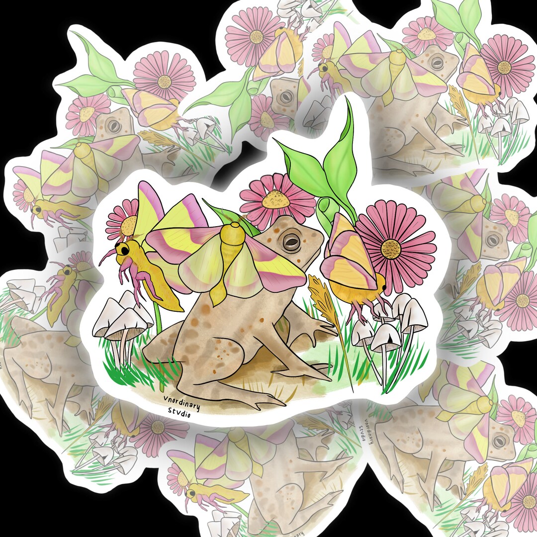 Rosy Maple Moth Toad Sticker, Bug Sticker, Frog Stickers, Plant Gift ...