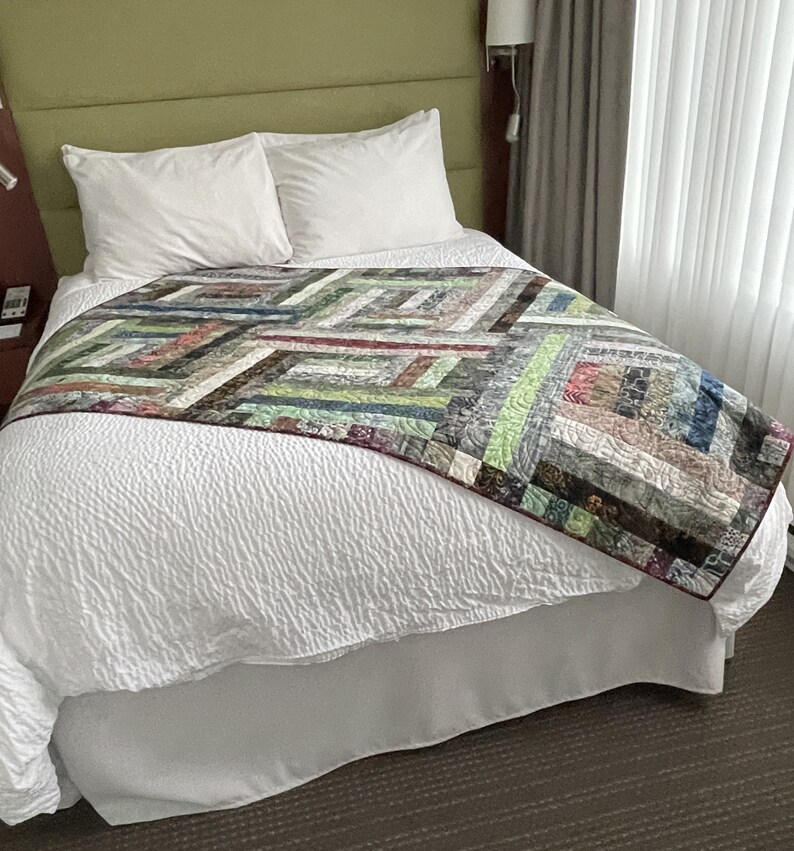 A Striking Batik Lap Quilt of Gray, Black, Green, Plum, and Burgundy ...