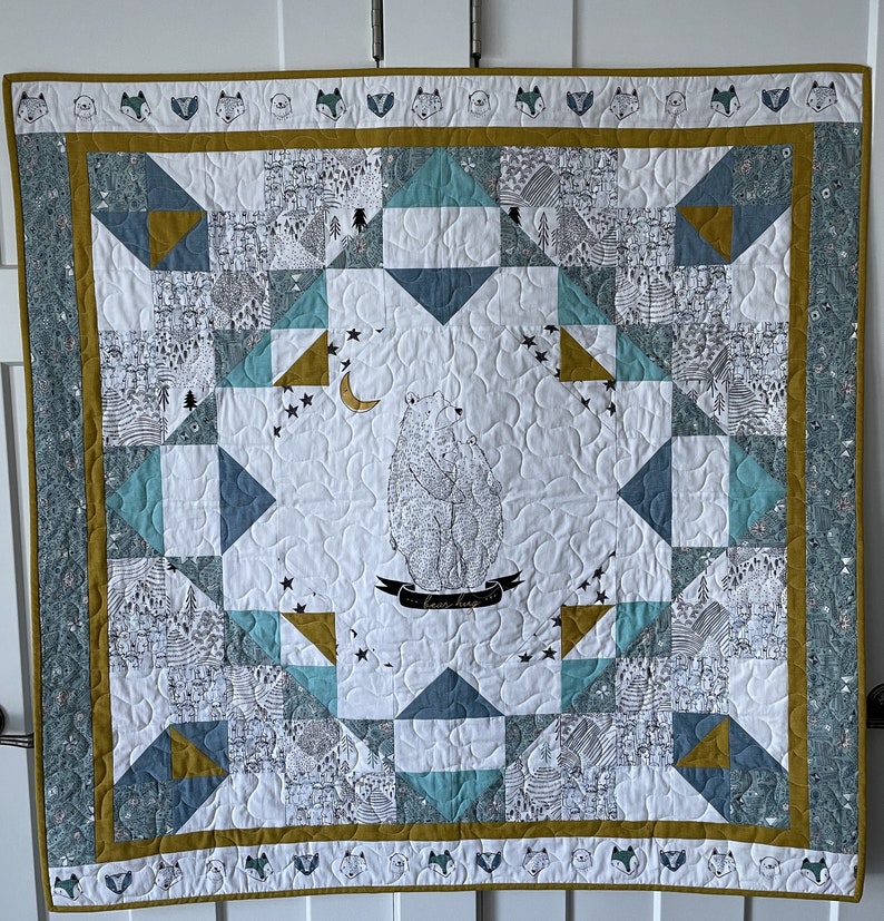 Bear Hug Baby Quilt: Pine Lullaby, Woodsy Furry Friends - Etsy