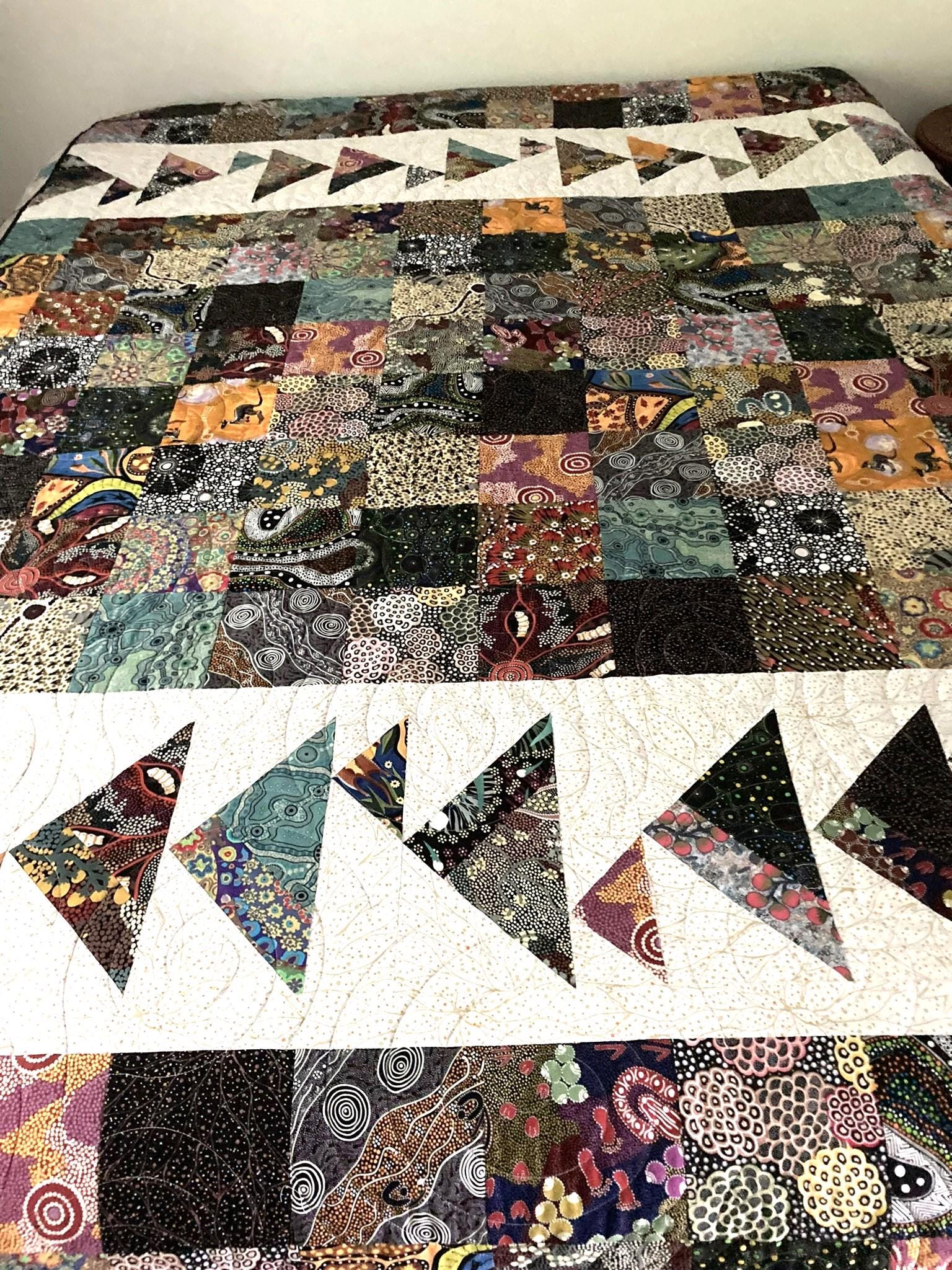 Aboriginal Fabric Quilt: Modern Flying Geese Throw, Handmade Cotton - Etsy