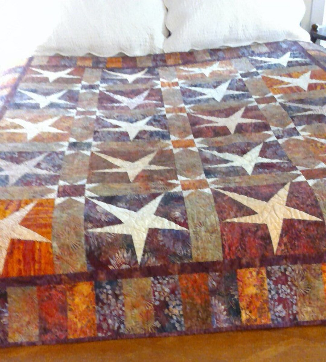 Starry Night is a Folk Artsy Batik Quilt of Crazy Large Ivory and Tan ...