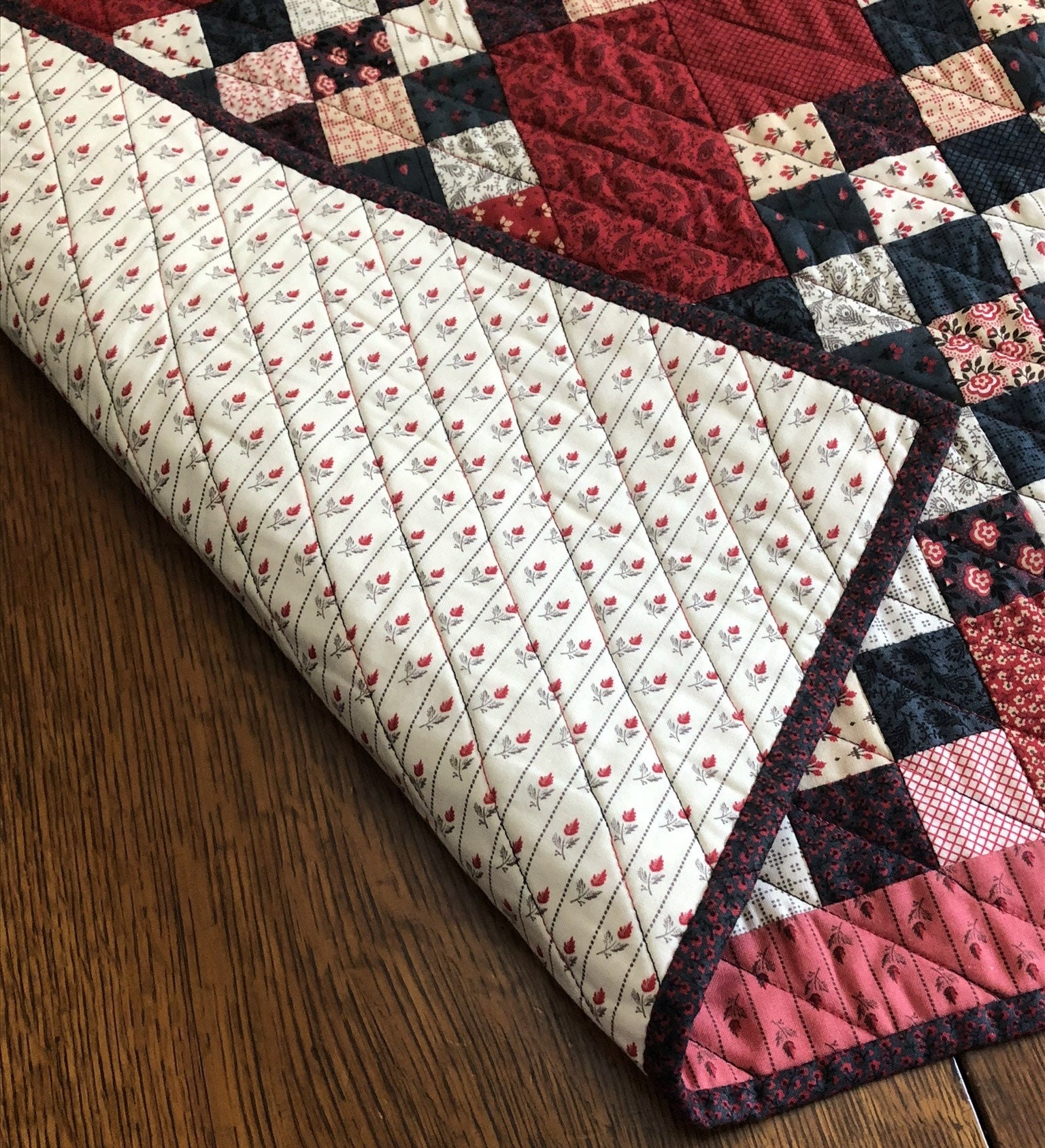 Delightful Miniature Quilt of 4 Patch and Rectangle Blocks Flow ...