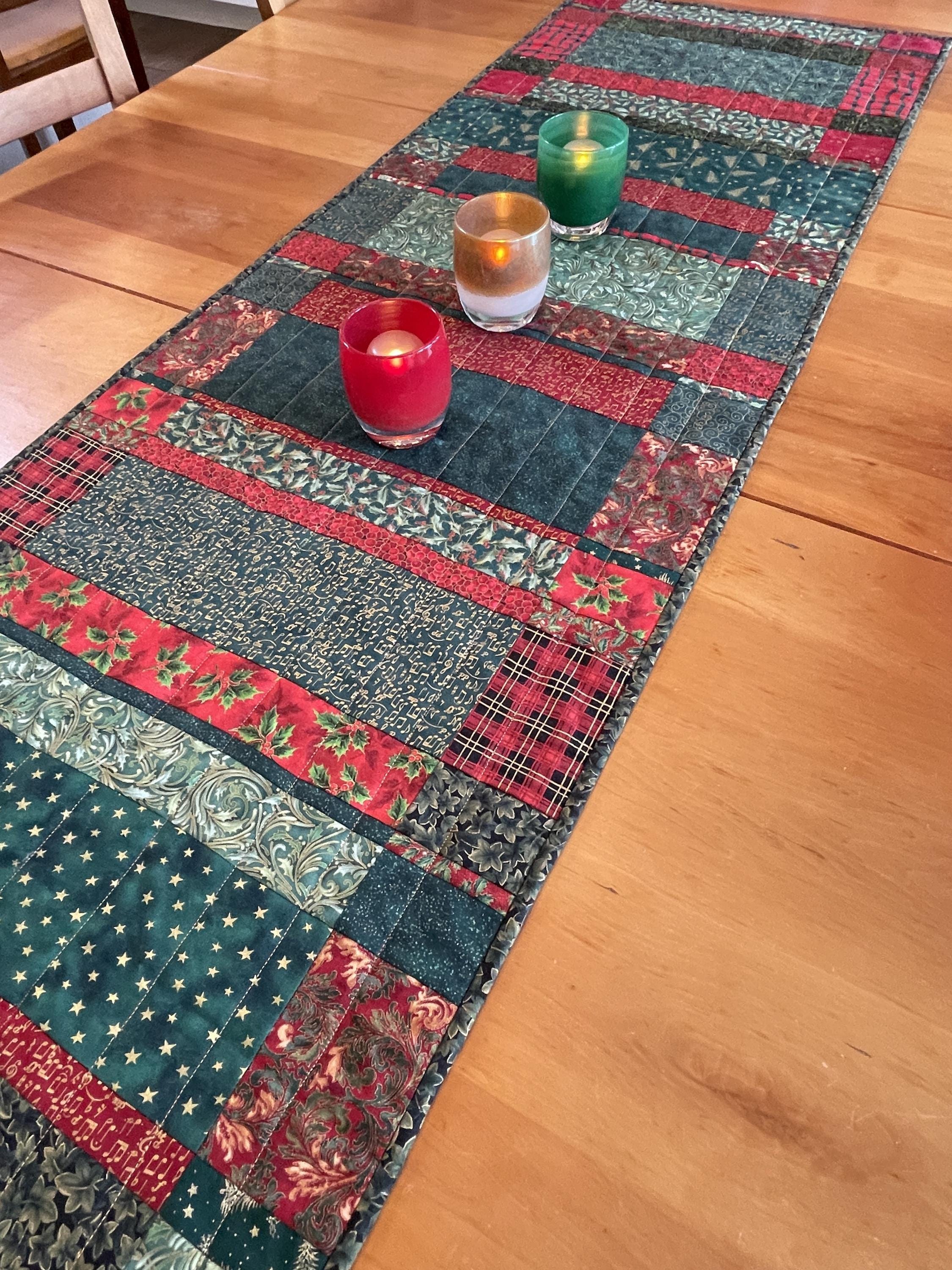 Rich Christmas Table Runner Quilt in Holiday Red and Green With Touches ...
