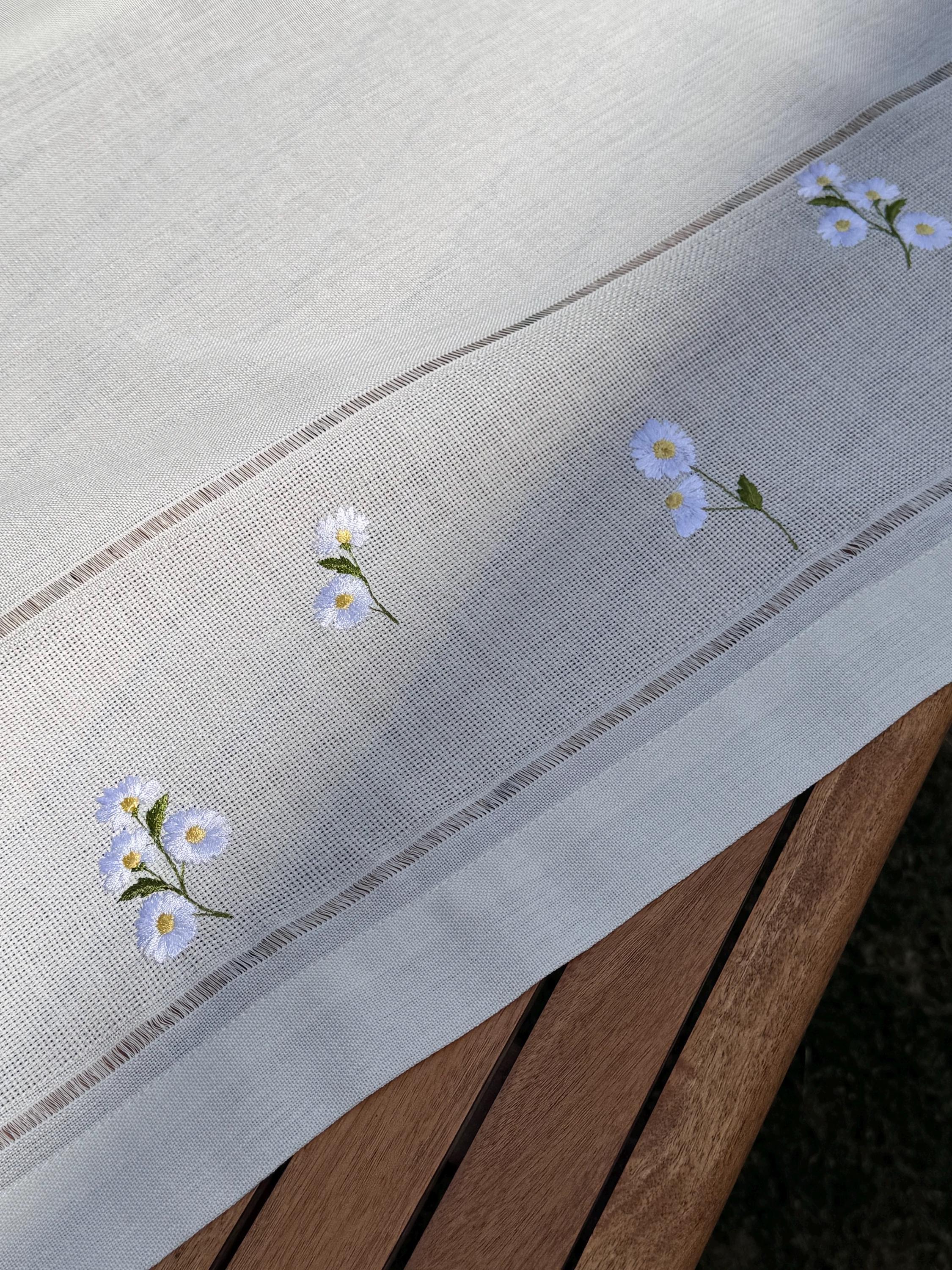 Embroidered Daisy Tablecloth – Linen Tablecloth With Hemstitch | Spring ...