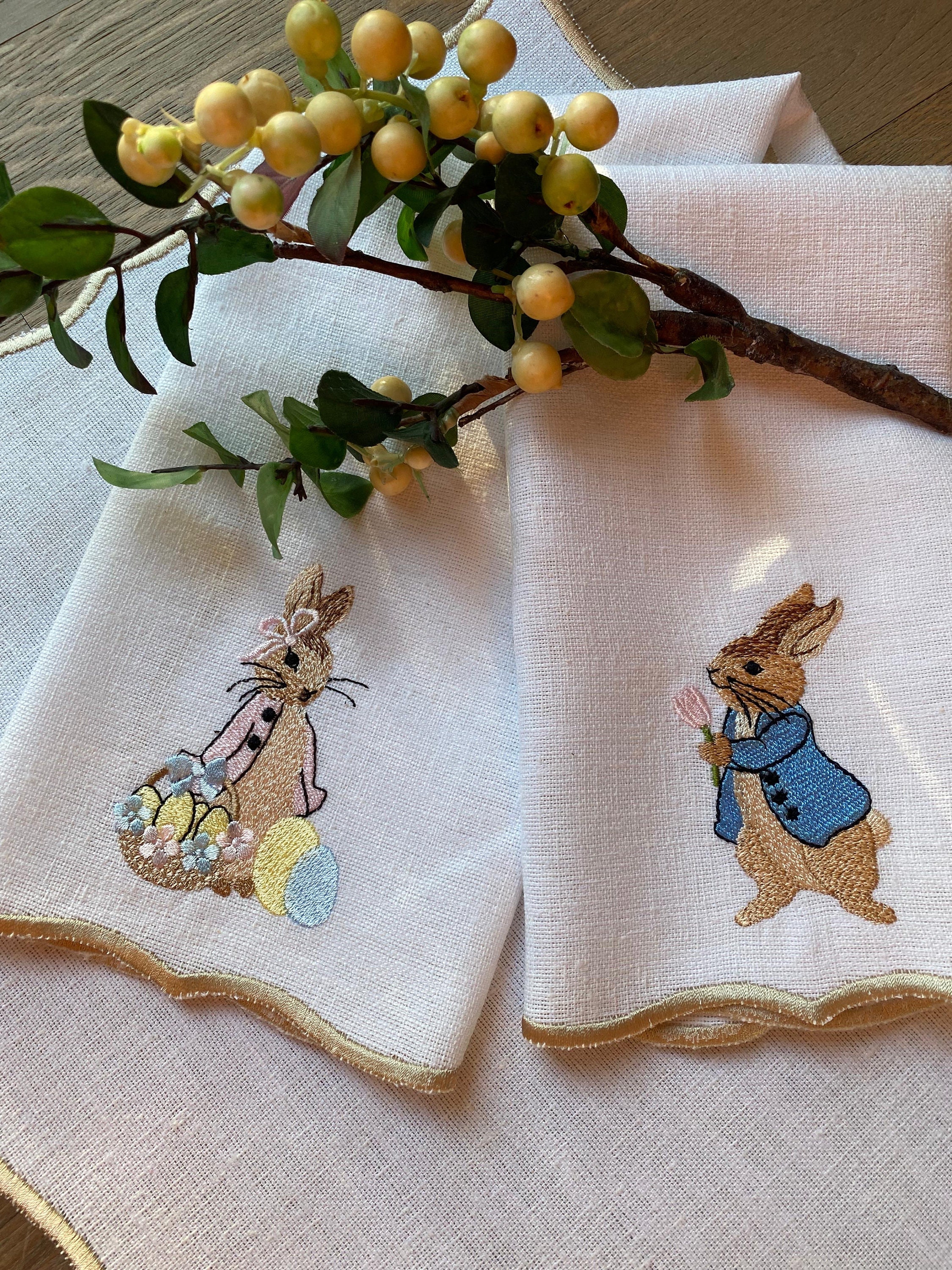 Peter Rabbit Easter Napkins Embroidered Linen Napkins easter Tablescape ...