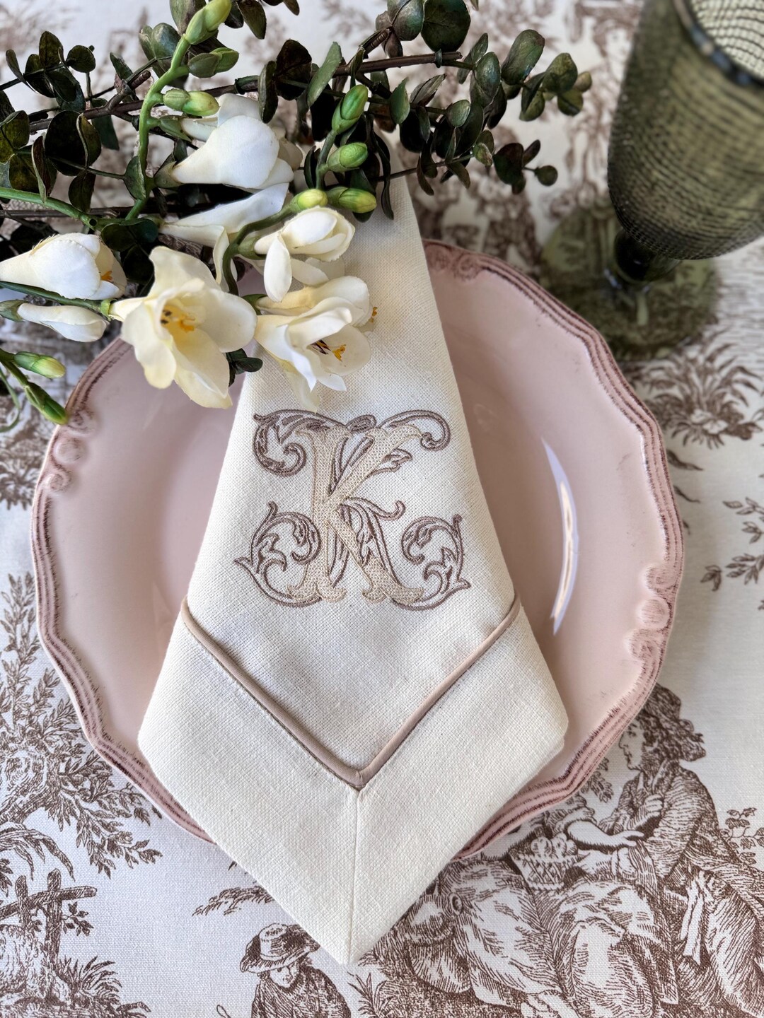 Embroidered Linen Napkins – Monogram Cloth Napkins – French Cottage ...
