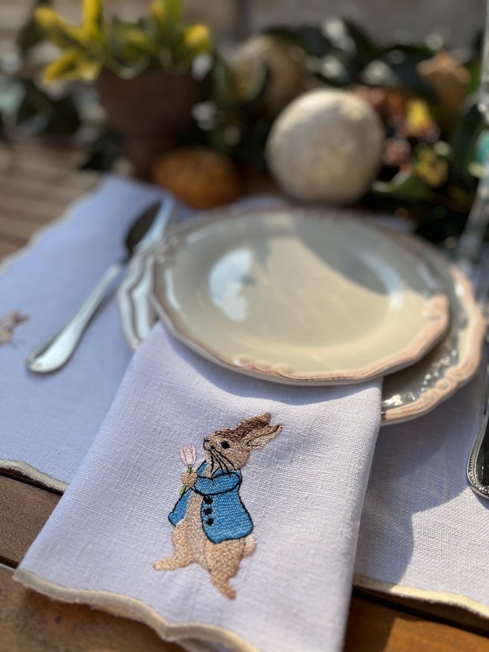 Peter Rabbit Easter Napkins Embroidered Linen Napkins easter Tablescape ...