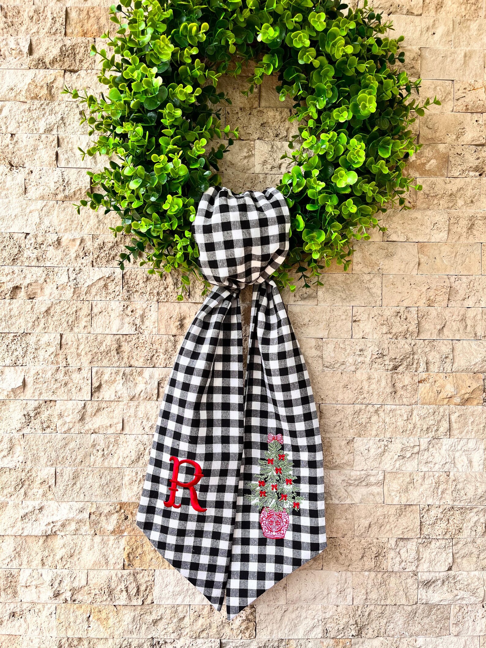 Chinoiserie Christmas Tree Wreath Sash - Monogrammed- Christmas Wreath ...