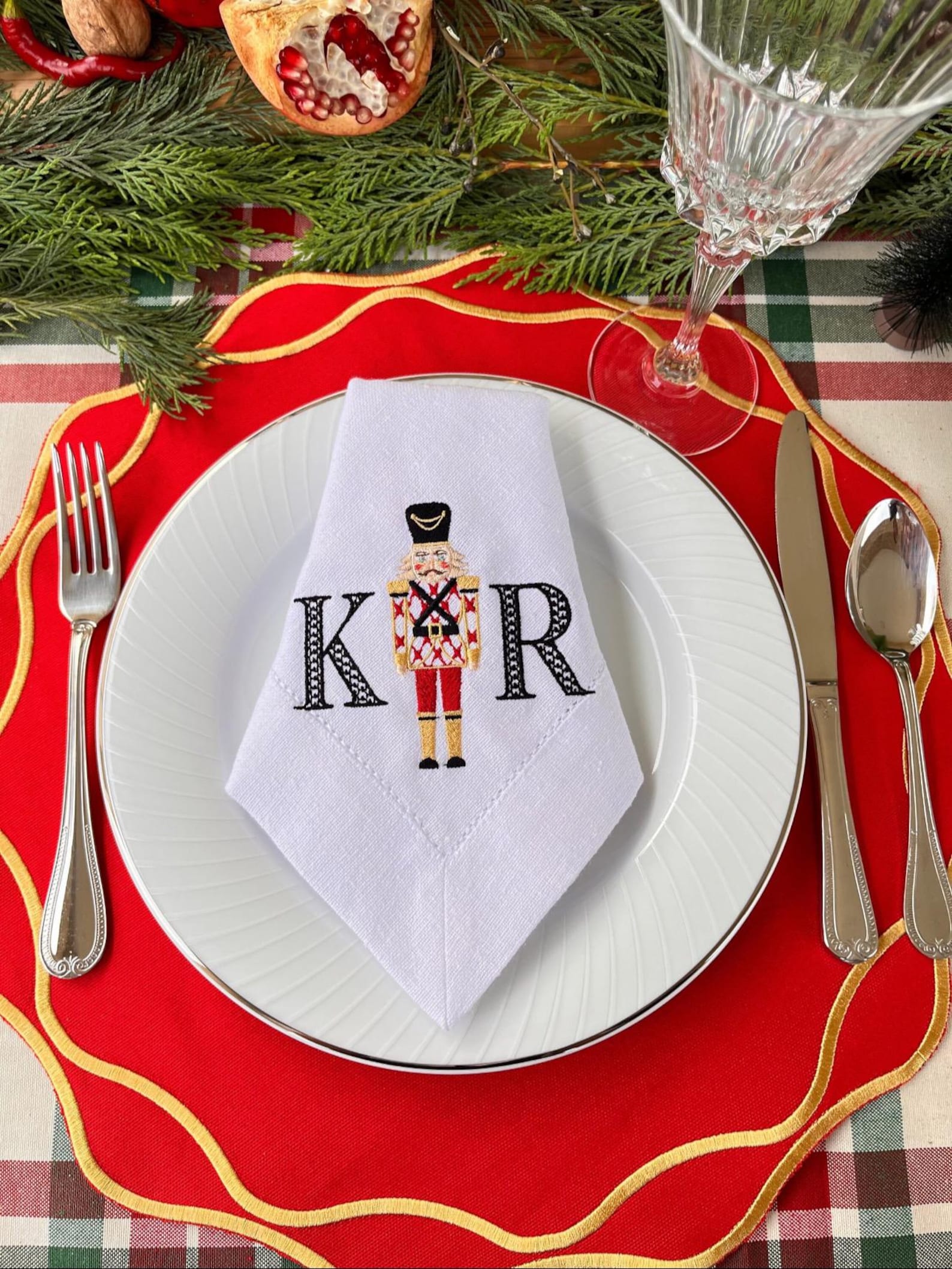 Nutcracker Embroidered Dinner Napkins - Christmas Table Decor Linen ...