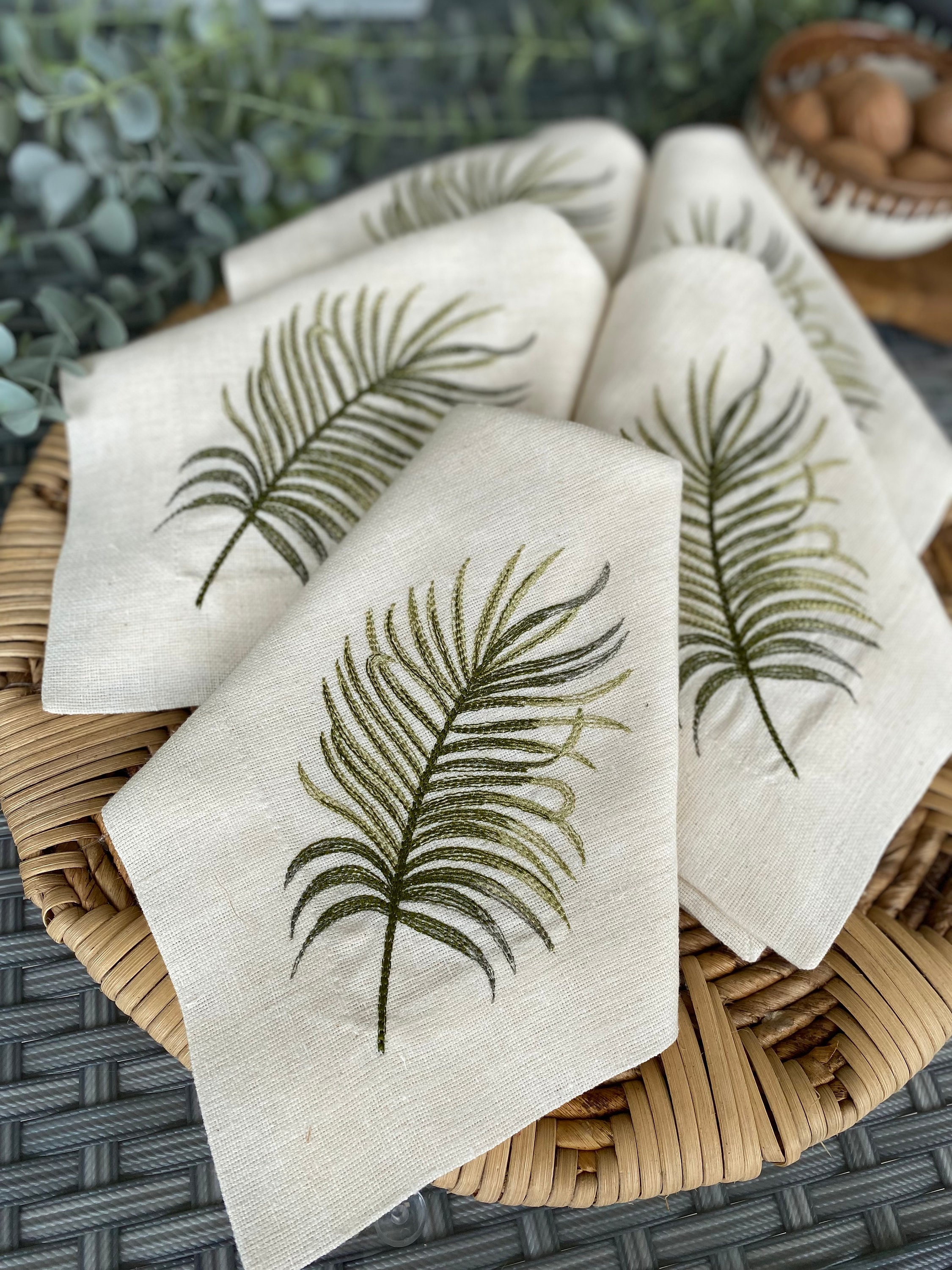 Palm Leaf Linen Napkins | Dinner Napkins | Party Napkins | Tropical ...