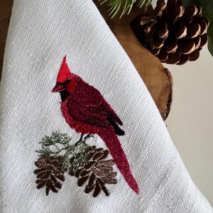 Red Cardinal Embroidered Linen Napkins - Christmas Dinner Napkins ...