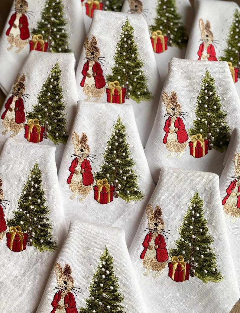 Enchanting Peter Rabbit Embroidered Linen Napkin for a Magical ...