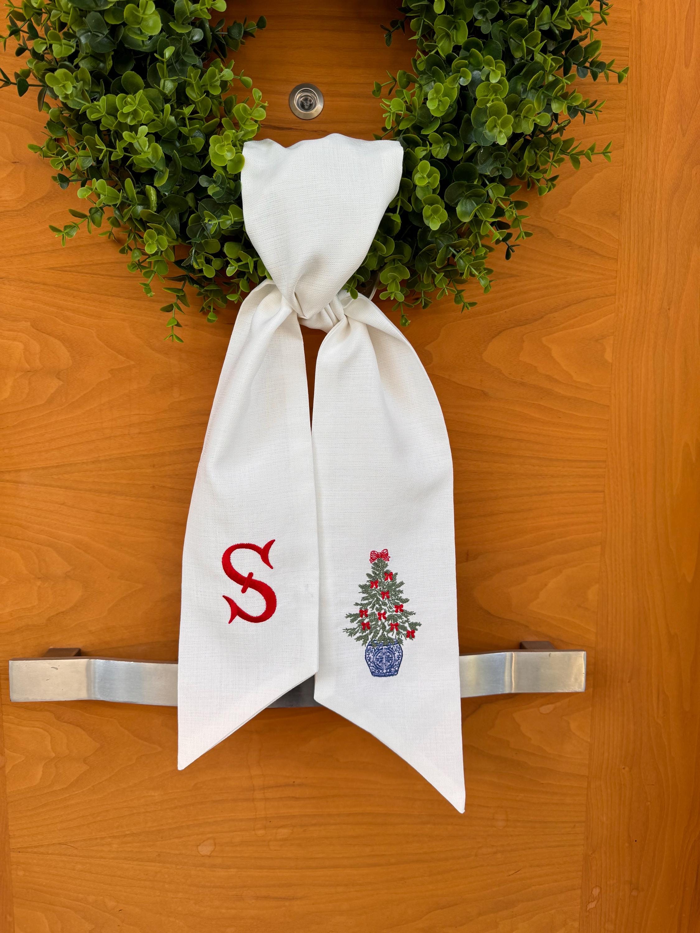 Personalized Monogram Wreath Sash With Christmas Tree Embroidery ...