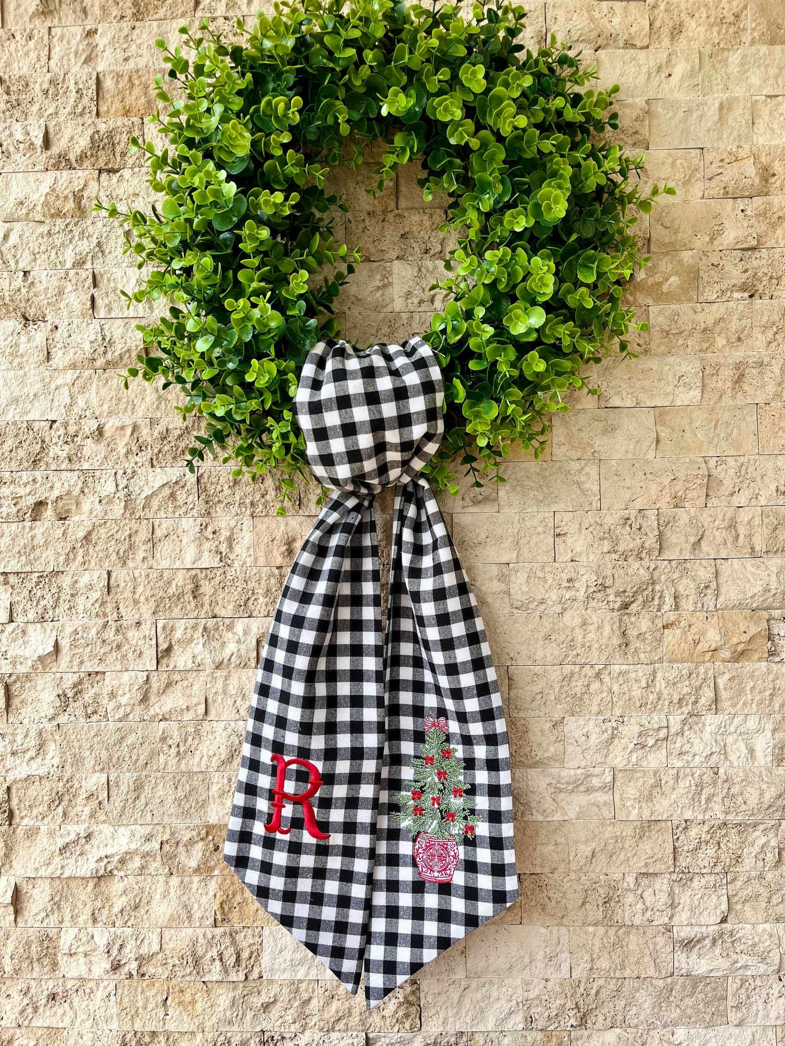 Chinoiserie Christmas Tree Wreath Sash Monogrammed - Etsy