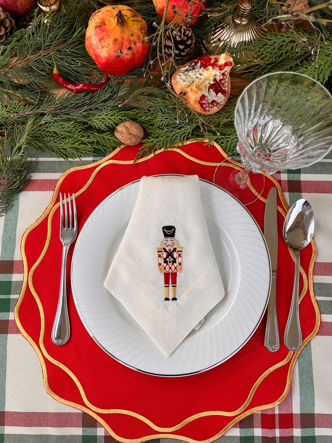 Red Christmas Placemat Table Decorgold Scalloped Edge Mat - Etsy