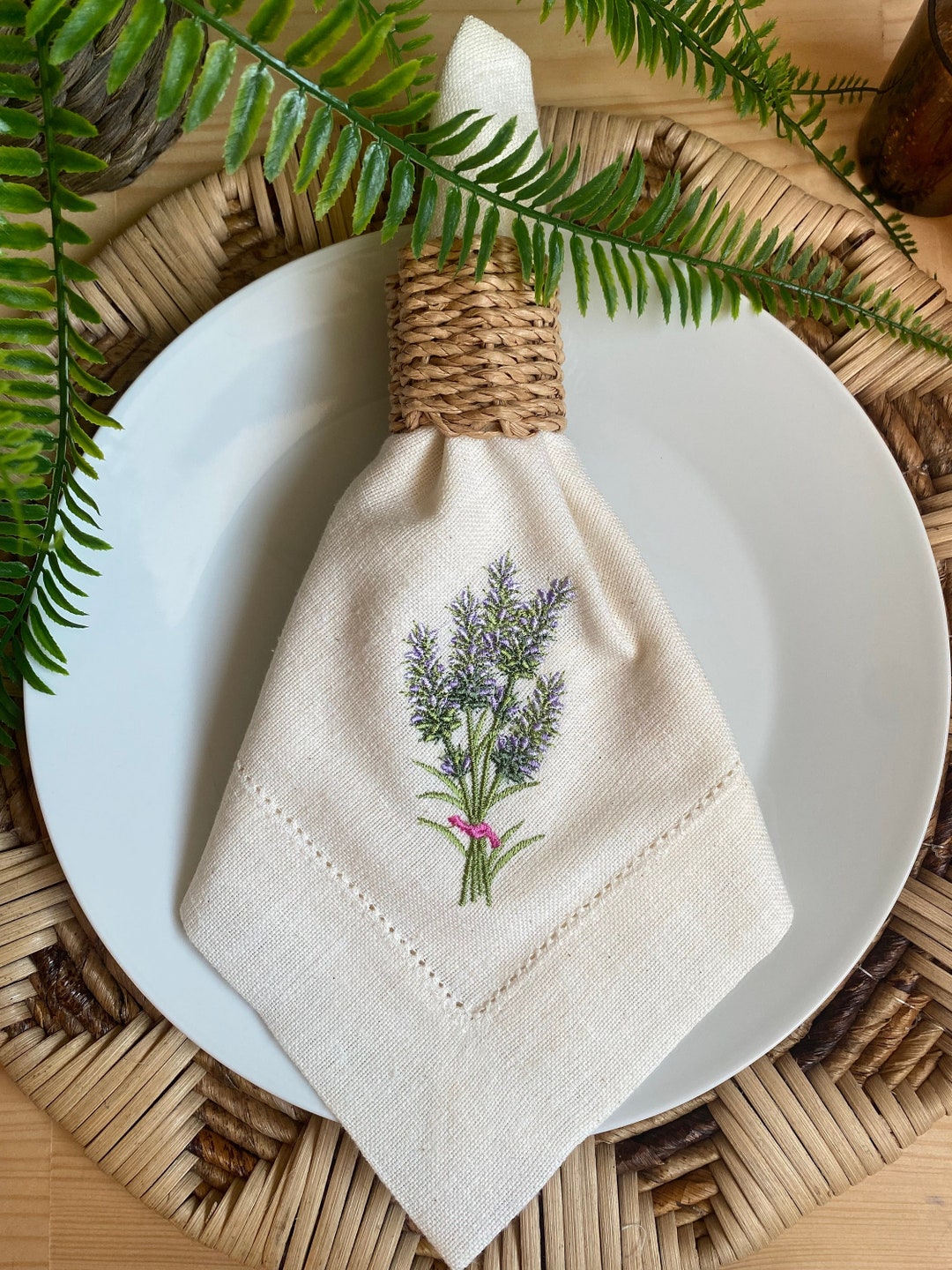 Lavender Embroidered Linen Napkin | Dinner Napkin | Table Sets ...
