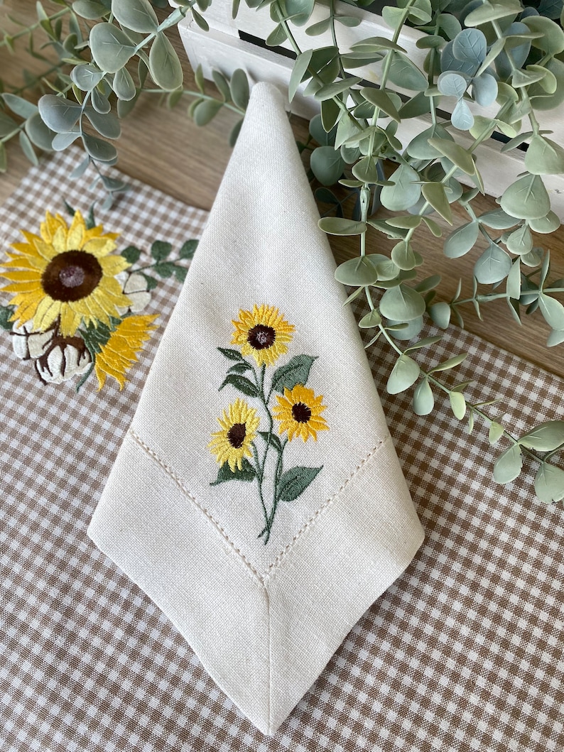Sunflower Linen Napkins | Backyard Wedding | Dinner Napkins ...